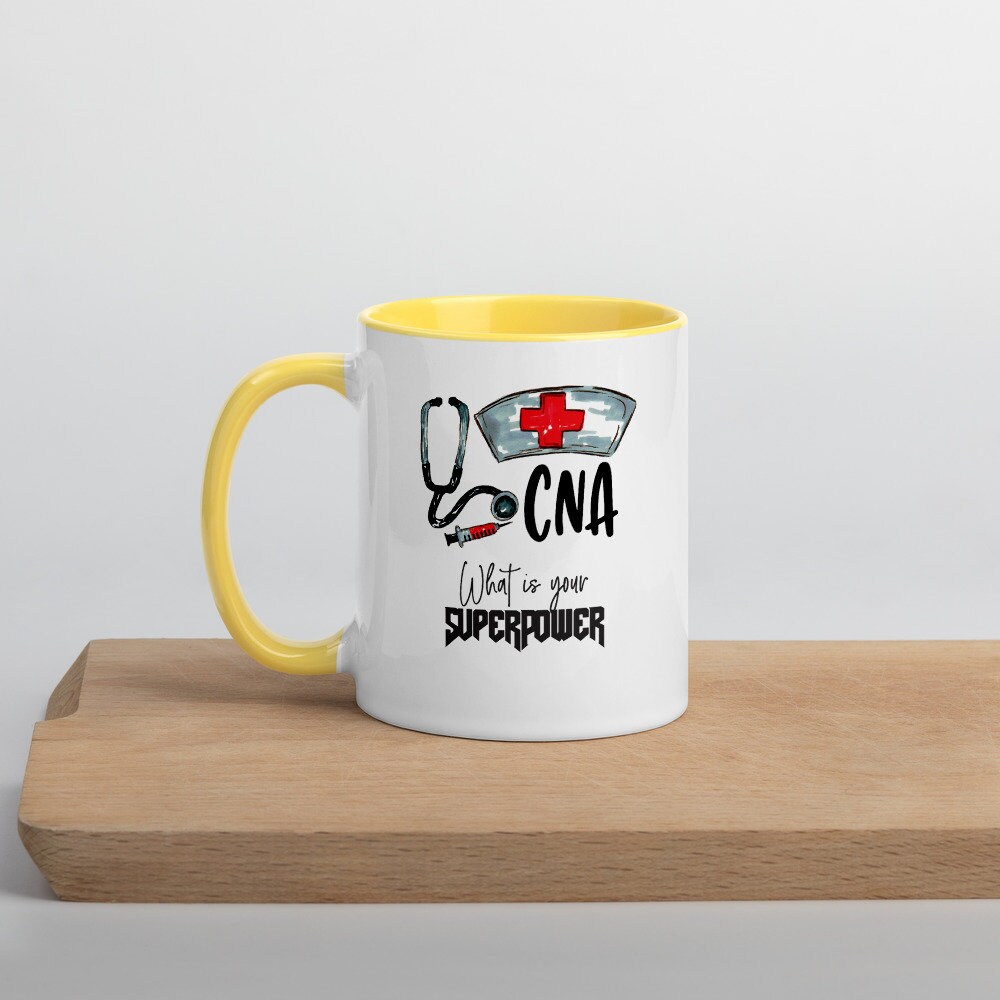 CNA NURSE MUG - Nurse Tea Cup - White Ceramic Mug - Color Inside Mug ...