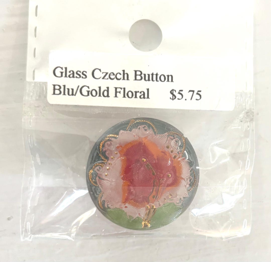 Czech Glass Buttons Glass Shank Style Floral Green Pink Red Design - Etsy