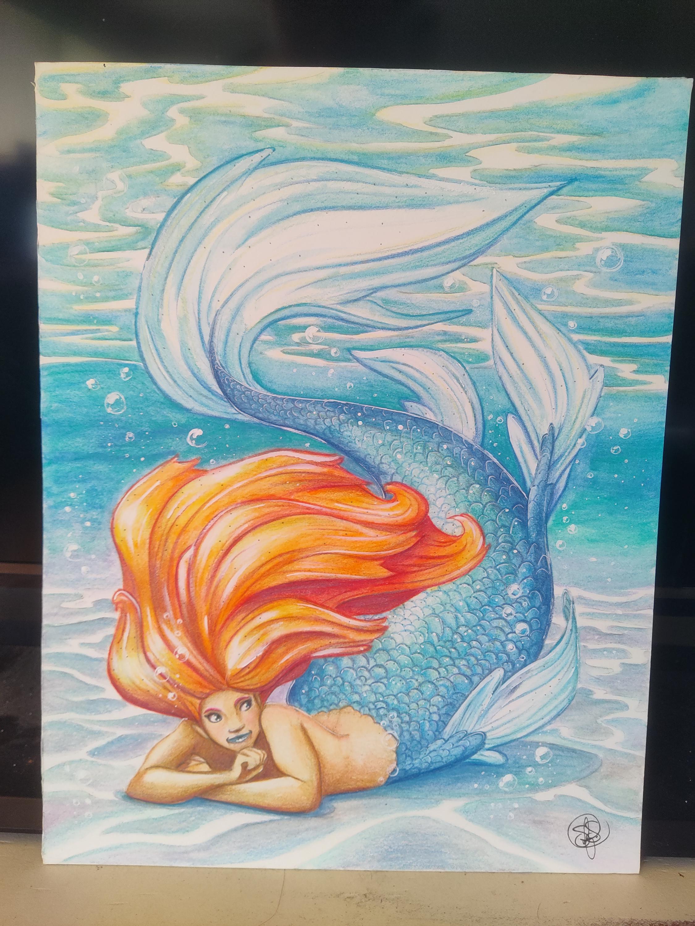 8.5x11 Mermaid Blue, Colored Pencil Traditional Wall Art, Includes ...