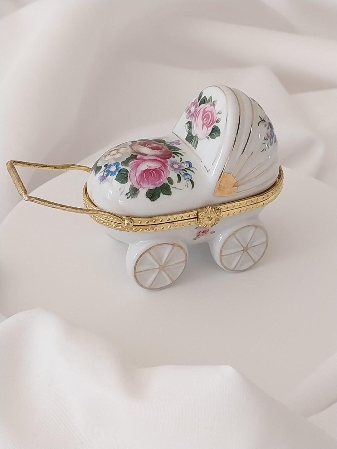 Vintage Porcelain Floral Baby Stroller Trinket Holder - Etsy