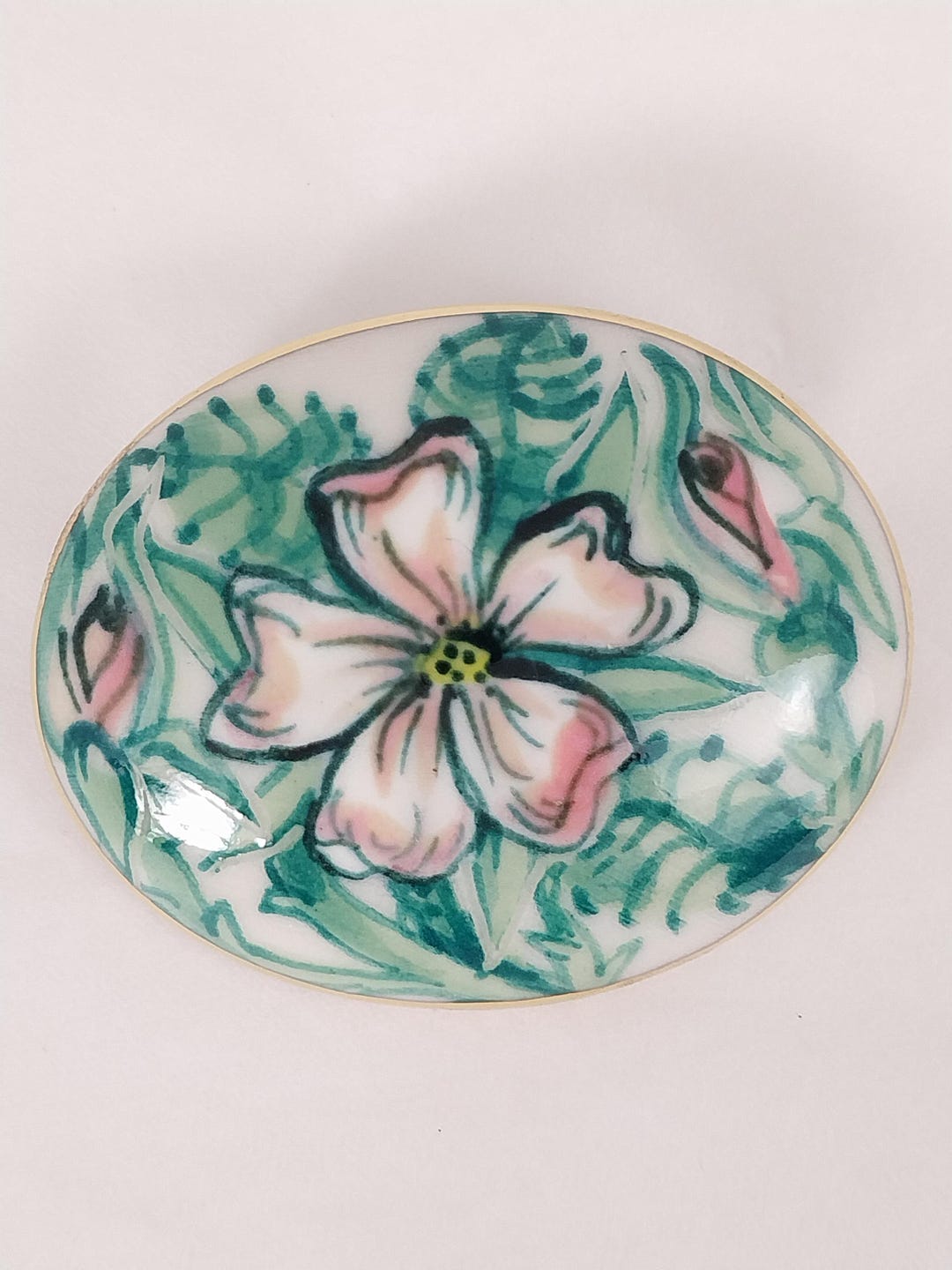 Vintage Susan Gilbert Floral Brooch: Hand-painted Porcelain With Gilt ...
