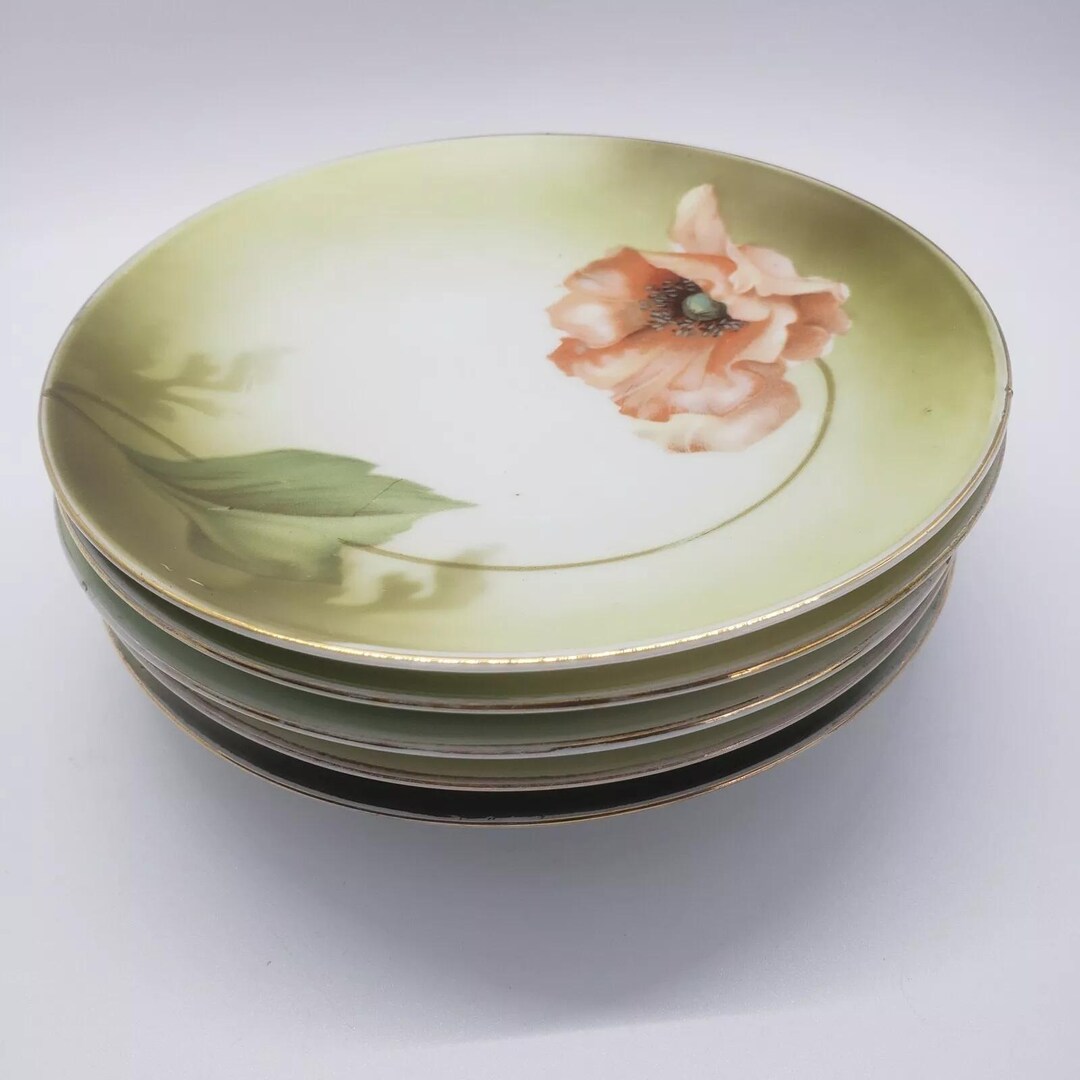 Set of 5 RS Germany Porcelain Berry Plates: Hand-painted Poppy, Gold ...