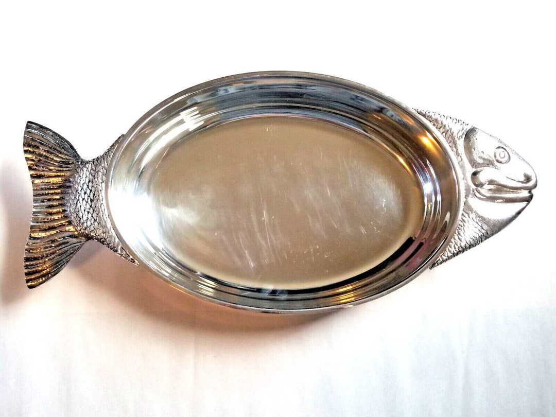Vintage Mid-century Silver Metal Fish Serving Dish - Etsy