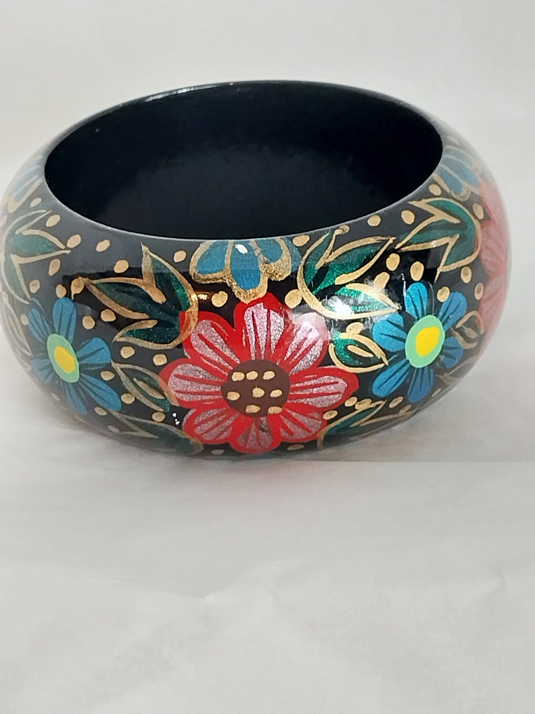 Vintage 70s Wide Painted Floral Design Bangle Bracelet - Etsy