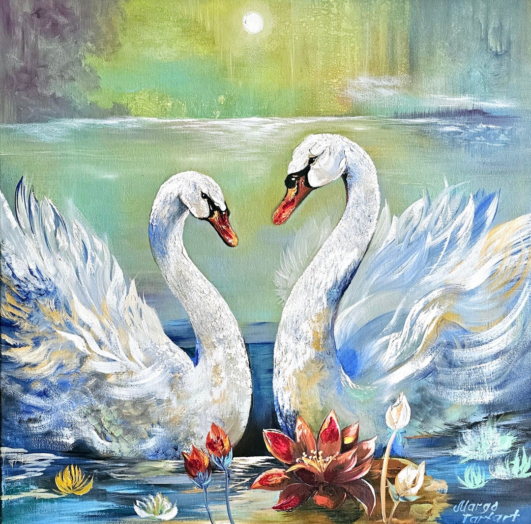 Two Swans Art Swan Painting Swan Artwork-original Painting-wedding Gift ...