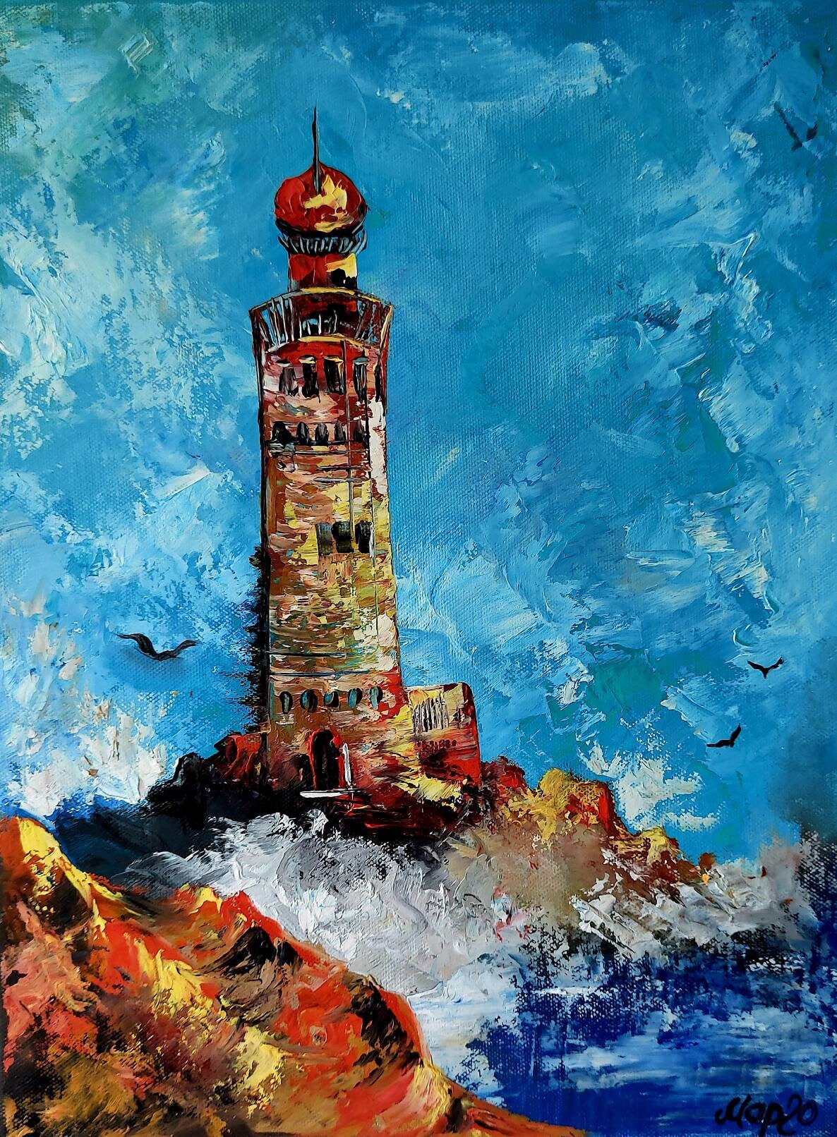Lighthouse Painting Abstract Lighthouse Original Painting Impasto ...