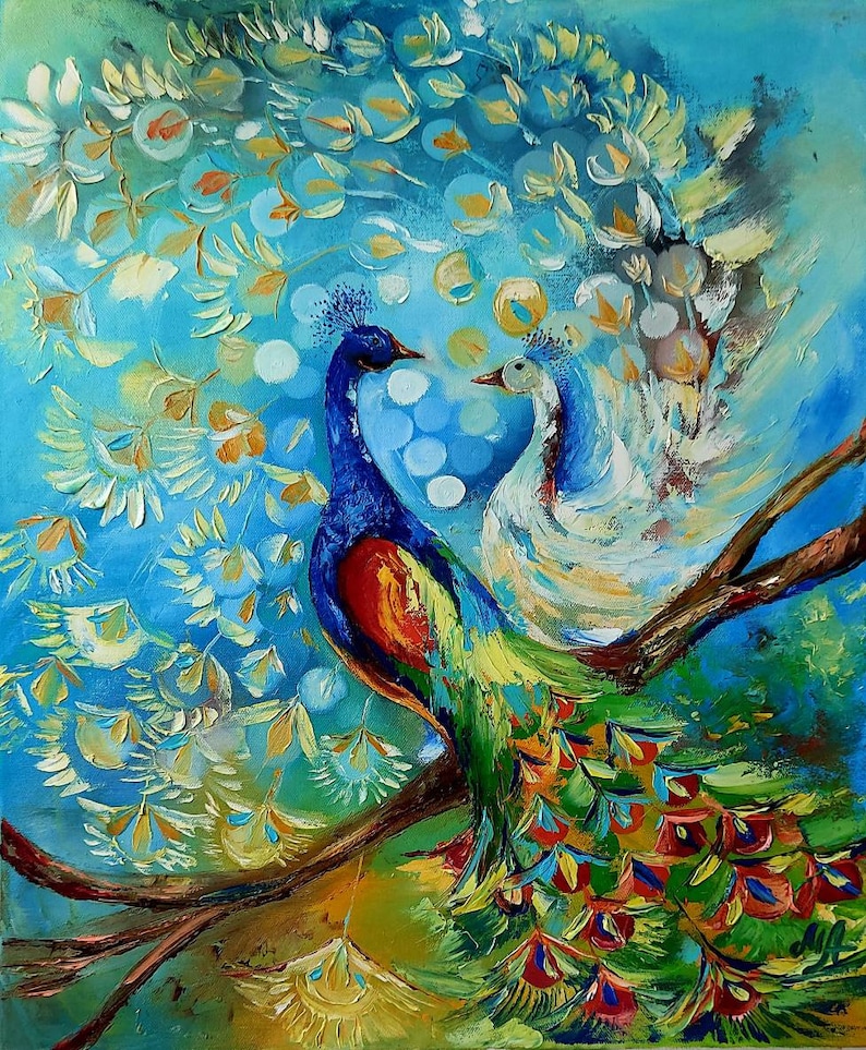 Peacock Painting- Bird Peacock Wall Art-original Oil Painting Impasto ...