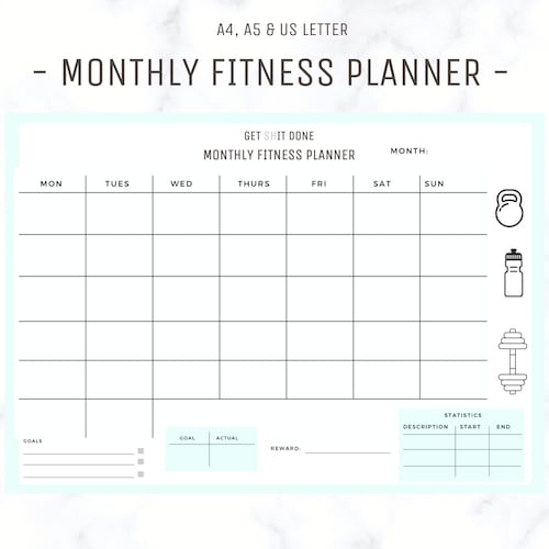Printable Monthly Workout Calendar Undated Fitness Tracker - Etsy