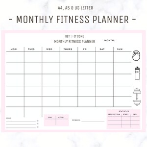 Monthly Fitness Printable Planner, Fitness Tracker, Workout Schedule ...