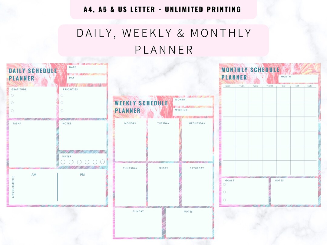 Daily, Weekly & Monthly Printable Planner Pack, Planner Bundle ...