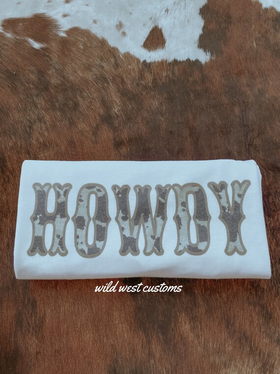 Cow Print Howdy Western Graphic Tee - Etsy