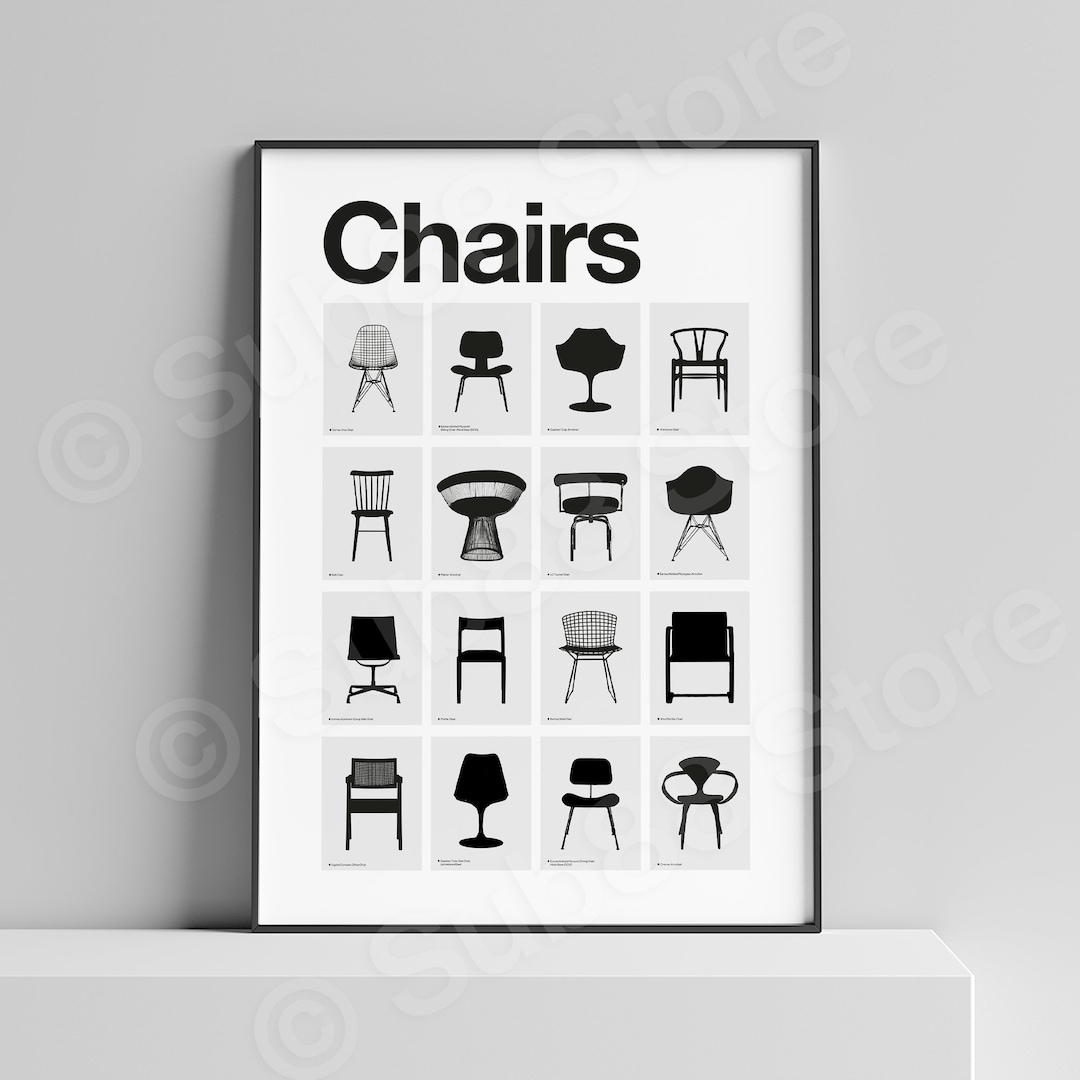 Iconic Chair Collection Poster: Black & White Minimalist Art - Etsy