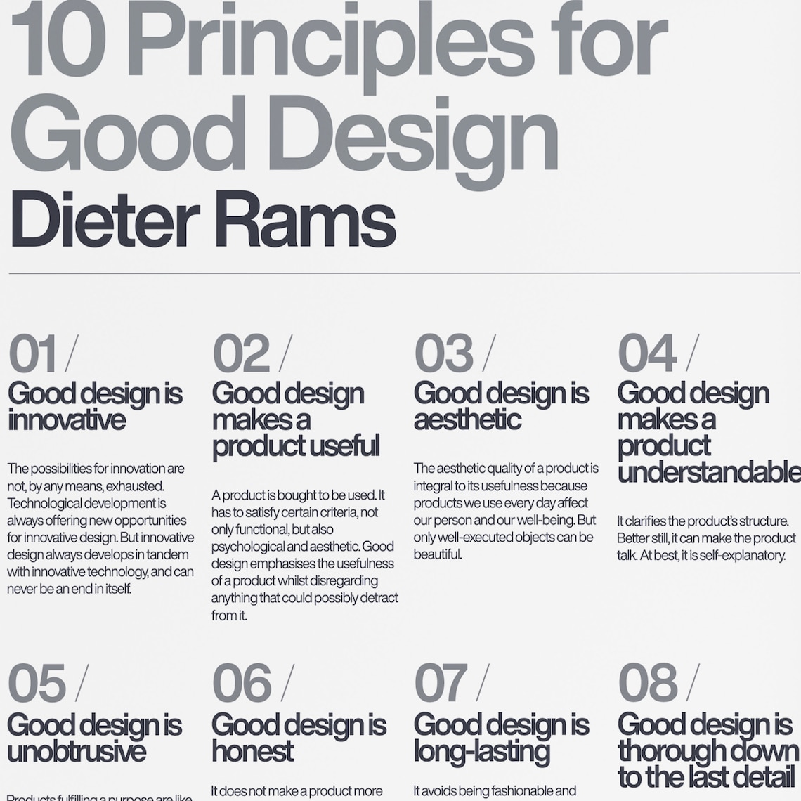 Poster 10 Principles for a Good Design Dieter Rams White - Etsy UK