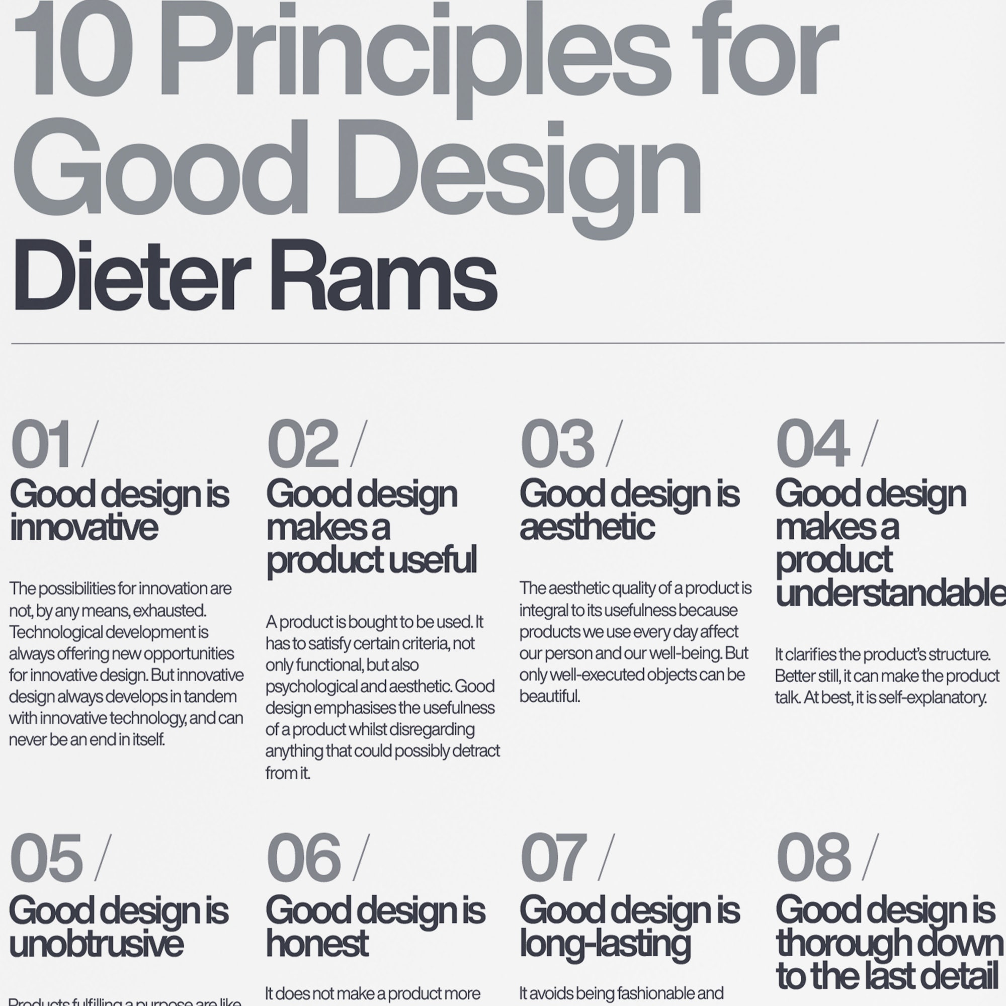 Poster 10 Principles for a good Design, Dieter Rams, White, Braun ...