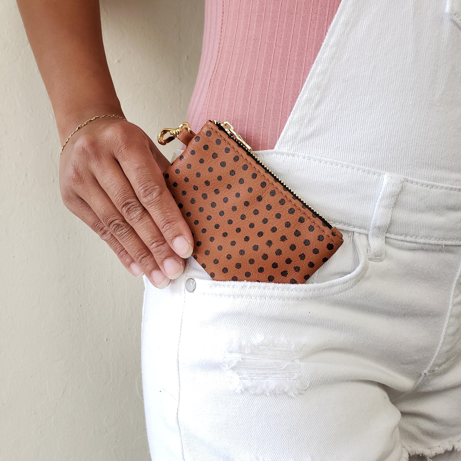 Leather Keychain Pouch Polka Dot Leather Keychain Hand | Etsy