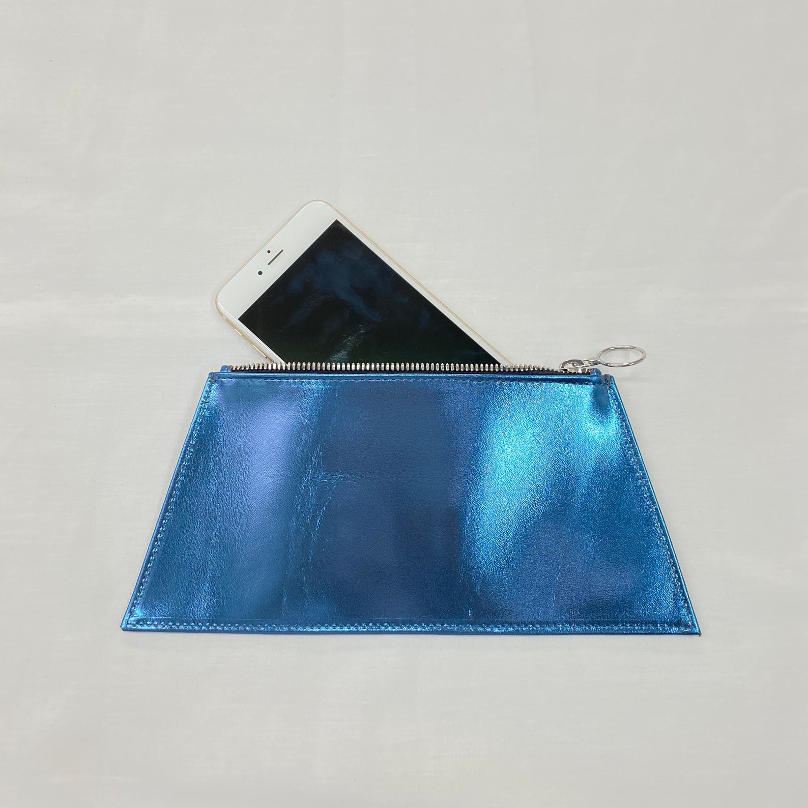 Baby Blue Leather Pouch Leather Clutch Metallic Leather - Etsy