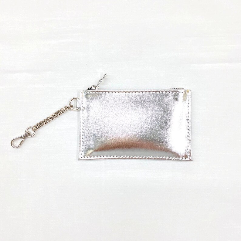 Leather Keychain Pouch With Chain Metallic Leather Coin - Etsy