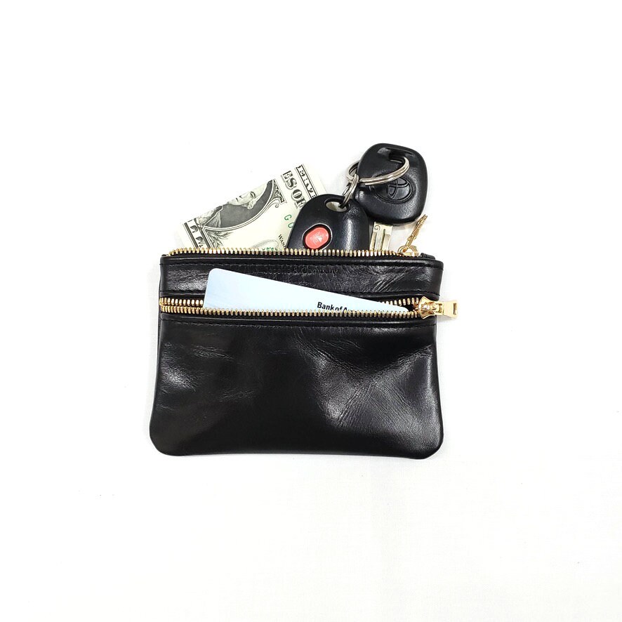 Leather Keychain Pouch With Pocket Zippered Keychain Pouch - Etsy