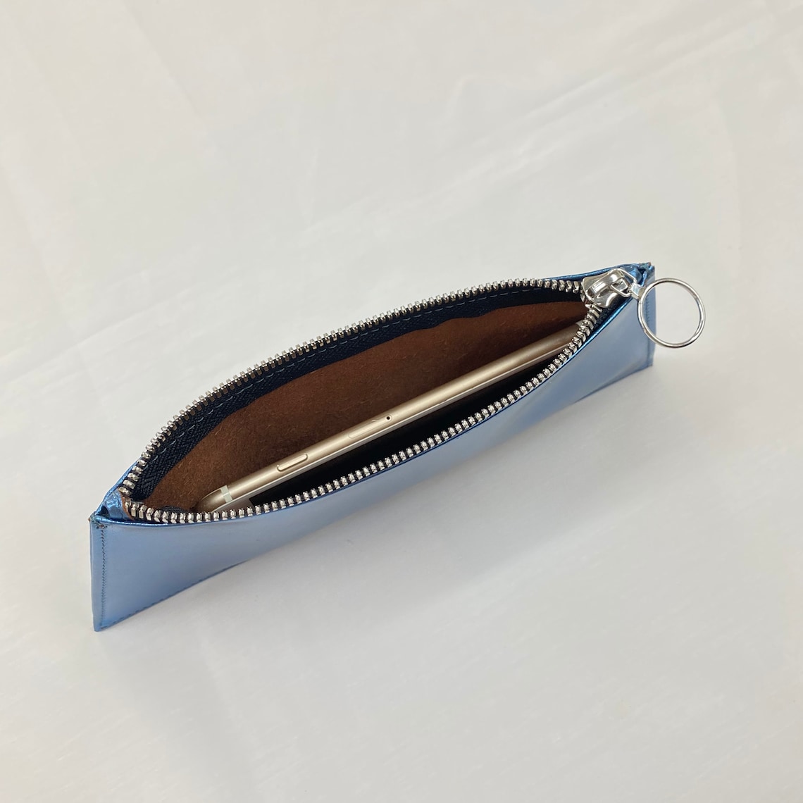 Baby Blue Leather Pouch Leather Clutch Metallic Leather - Etsy
