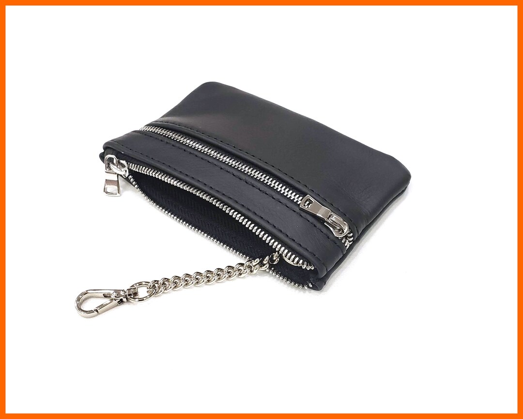 Small Pouch With Chain, Leather Pouch, Double Zipper Pouch,keychain ...