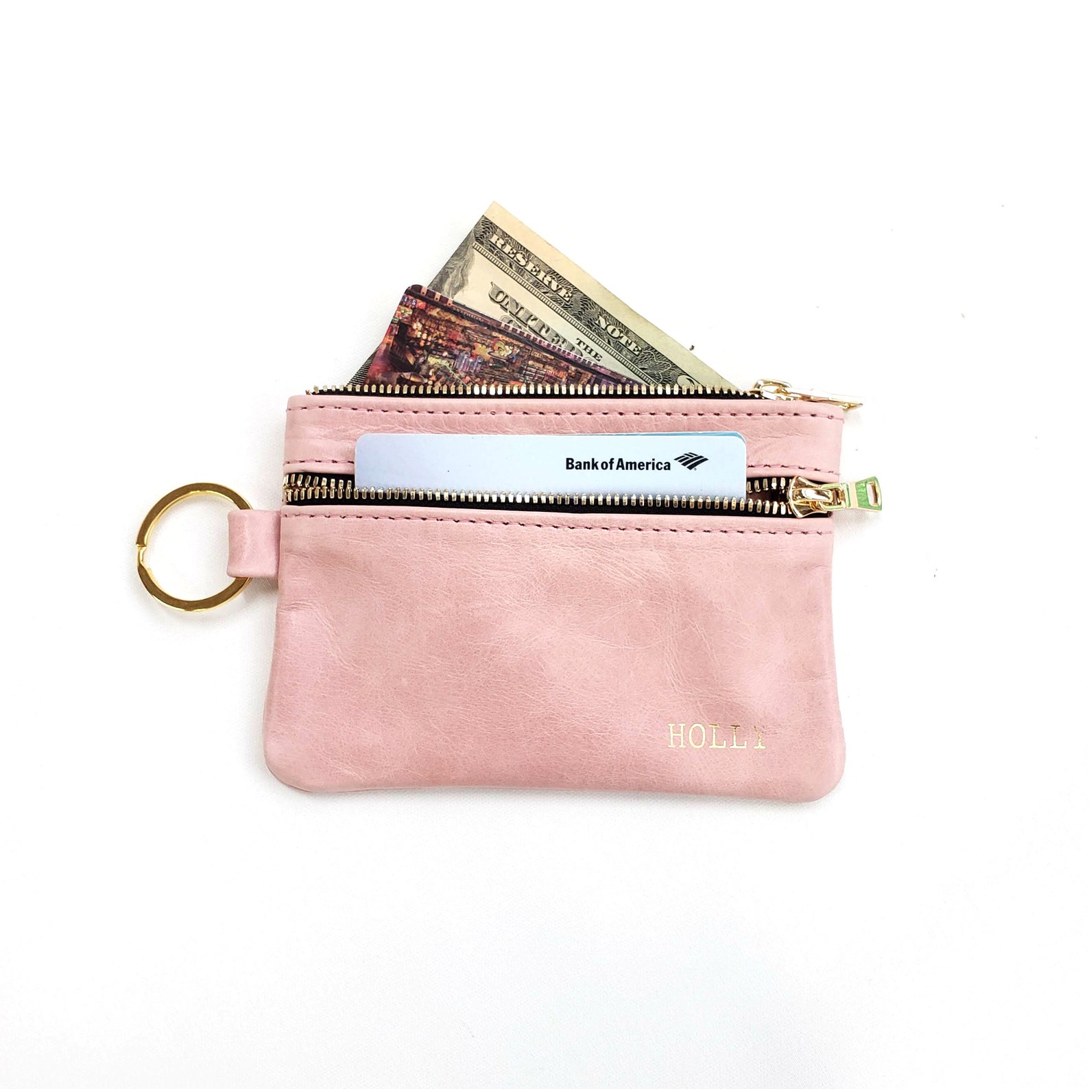 Pink Leather Key Pouch Keychain Pouch Pink Pouch Zippered - Etsy