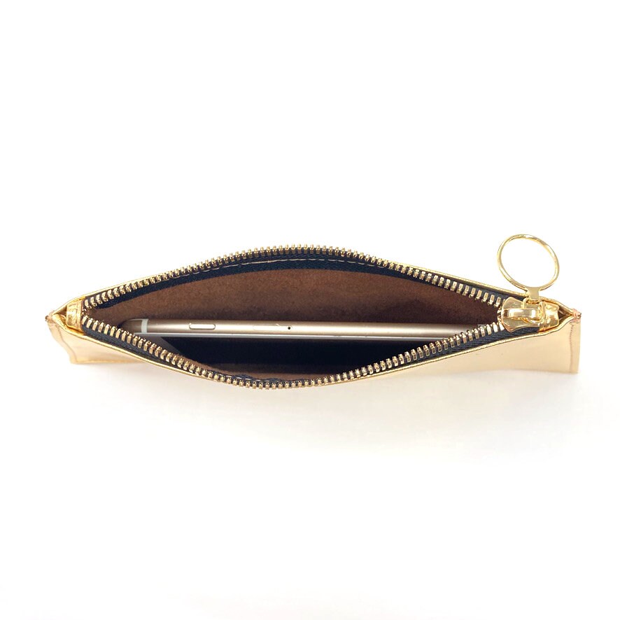 Gold Leather Pouch Leather Clutch Metallic Leather Pouch - Etsy