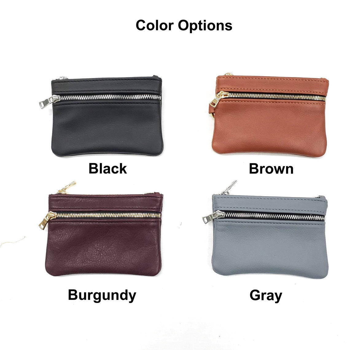 Small Pouch With Chain Leather Pouch Double Zipper - Etsy