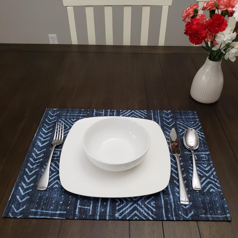 Blue Mali Mudcloth Print Placemat, Rectangle, Made in USA - Etsy