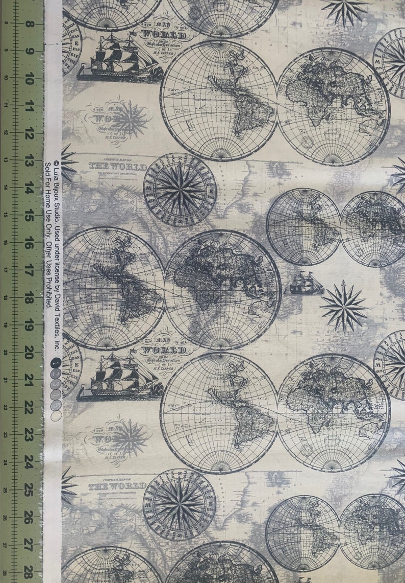 Ocean Maps Quilting Fabric by Lula Bijoux Studio for David Textiles 100 ...
