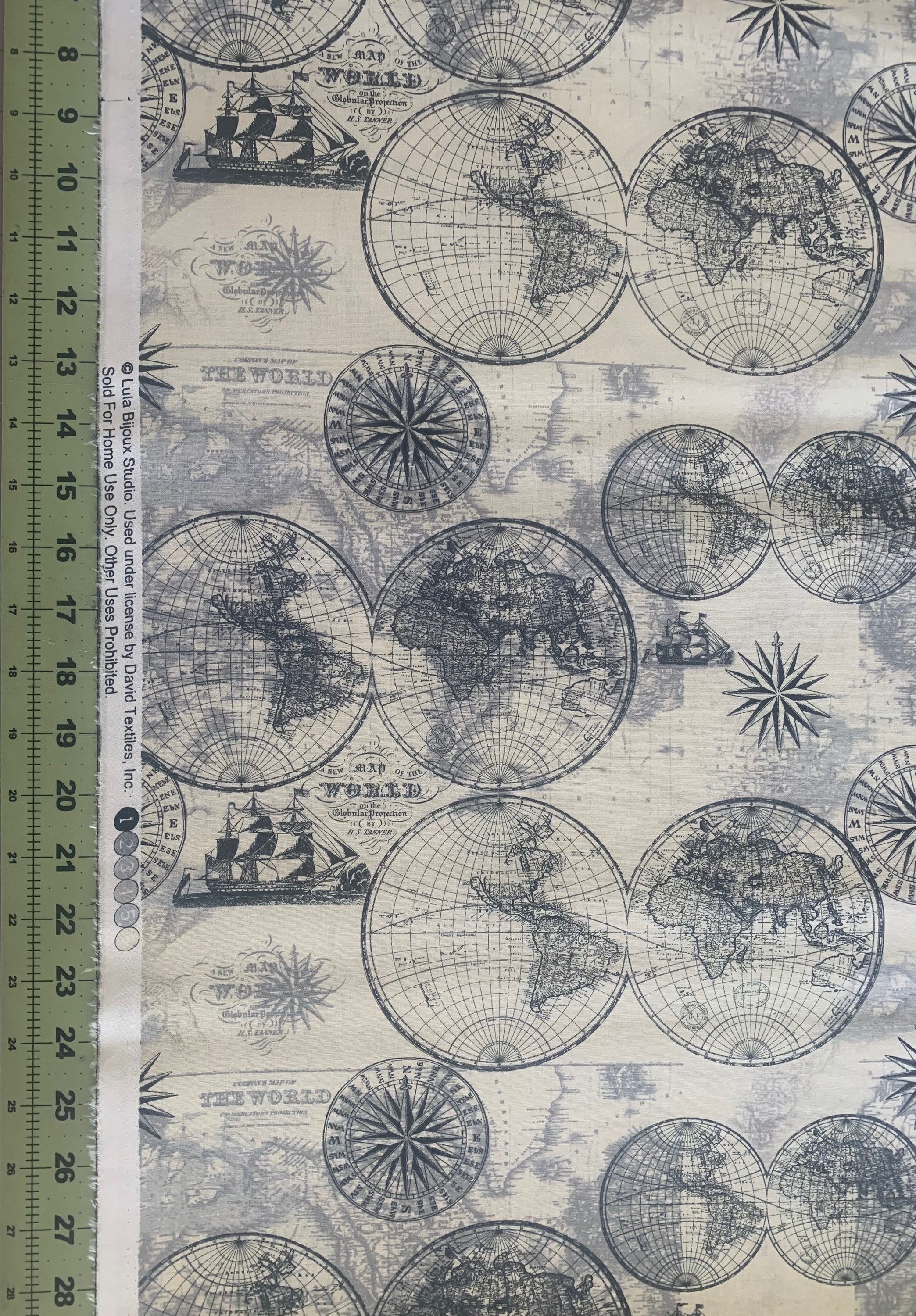 Ocean Maps Quilting Fabric by Lula Bijoux Studio for David Textiles 100 ...