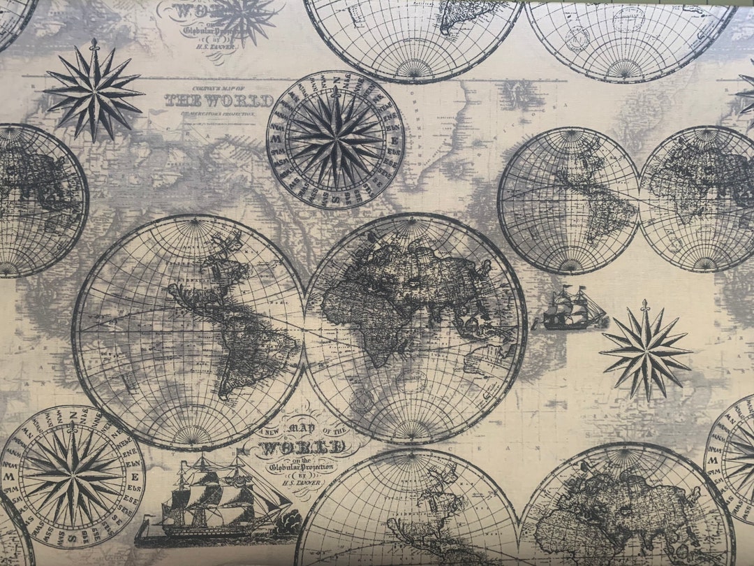 Ocean Maps Quilting Fabric by Lula Bijoux Studio for David Textiles 100 ...