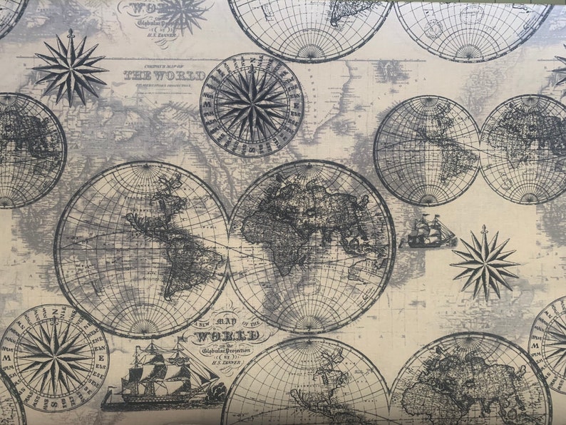 Ocean Maps Quilting Fabric by Lula Bijoux Studio for David Textiles 100 ...