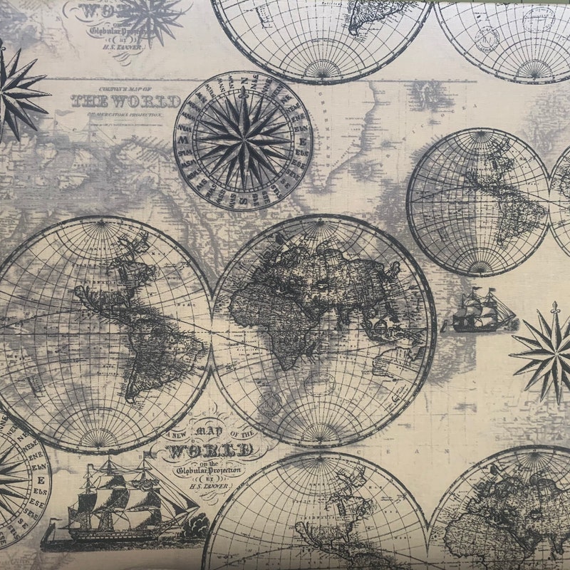 Ocean Map Fabric - Etsy