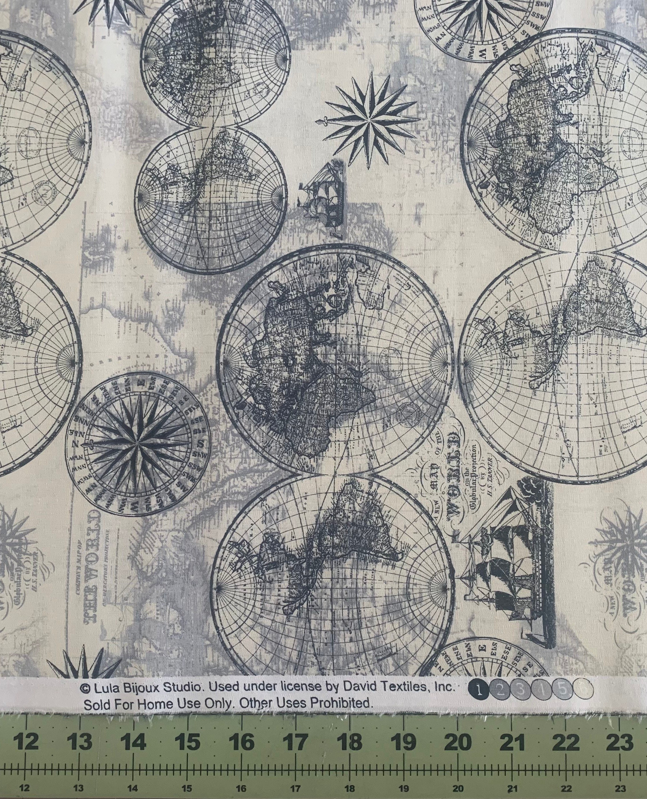 Ocean Maps Quilting Fabric by Lula Bijoux Studio for David Textiles 100 ...