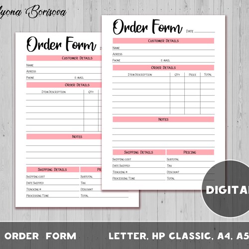 Order Form Template Editable INSTANT DOWNLOAD Printable | Etsy