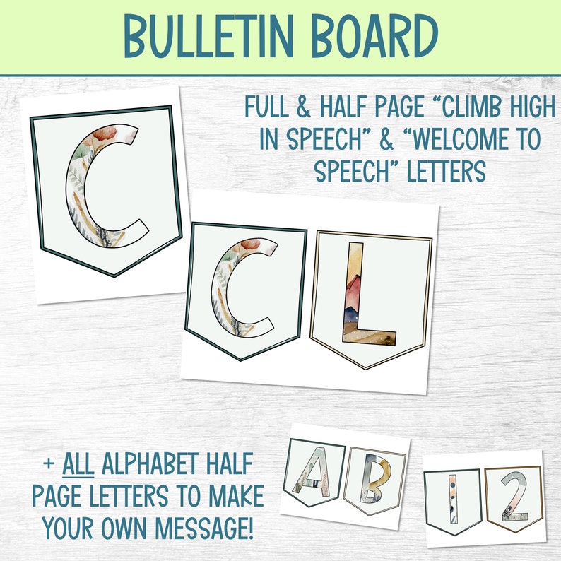 Printable Boho Mountain Theme Welcome to Speech Bulletin Board | SLP ...