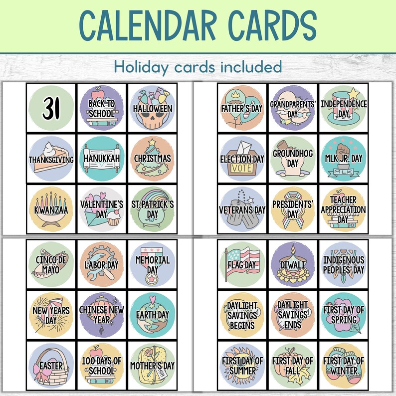 Printable Floral Theme Flip or Pocket Chart Calendar Headers | Calendar ...