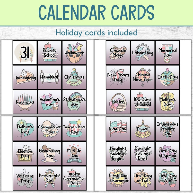 Boho Mountain Pocket Chart Calendar Cards | Speech Therapy Room or ...