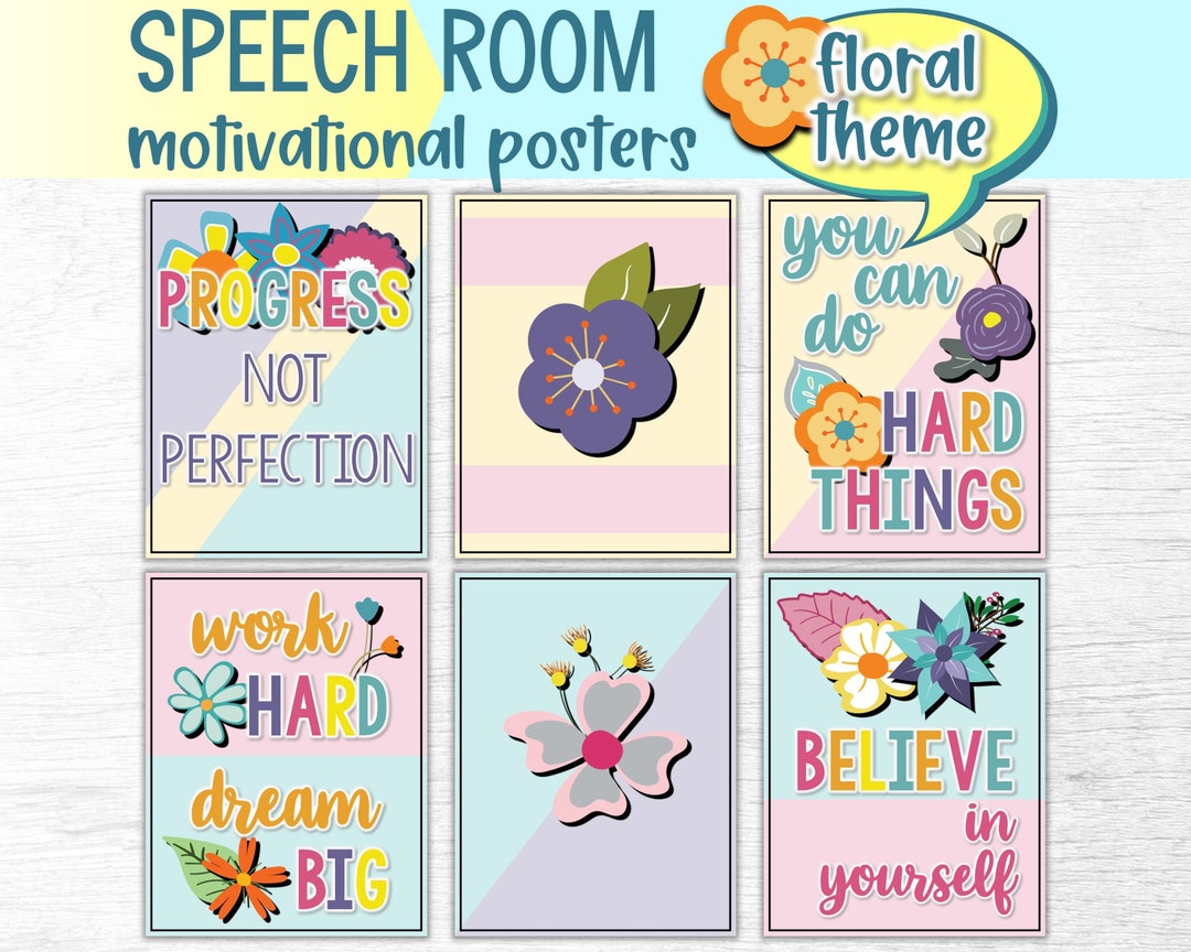 Printable Floral Speech Therapy Room Decor | SLP Classroom Motivational ...