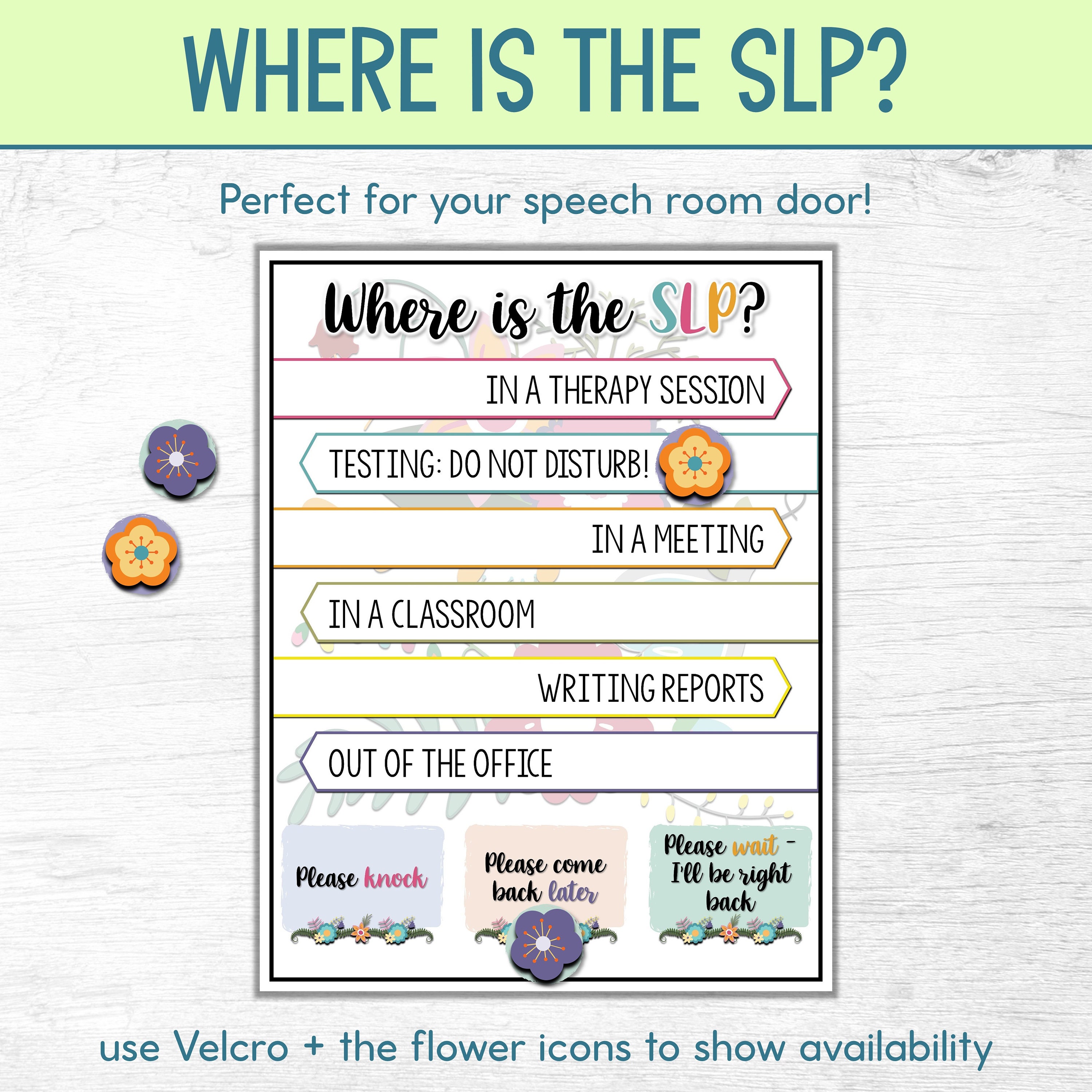 Printable Floral Theme Where is the SLP Door Sign | Speech Therapy Room ...