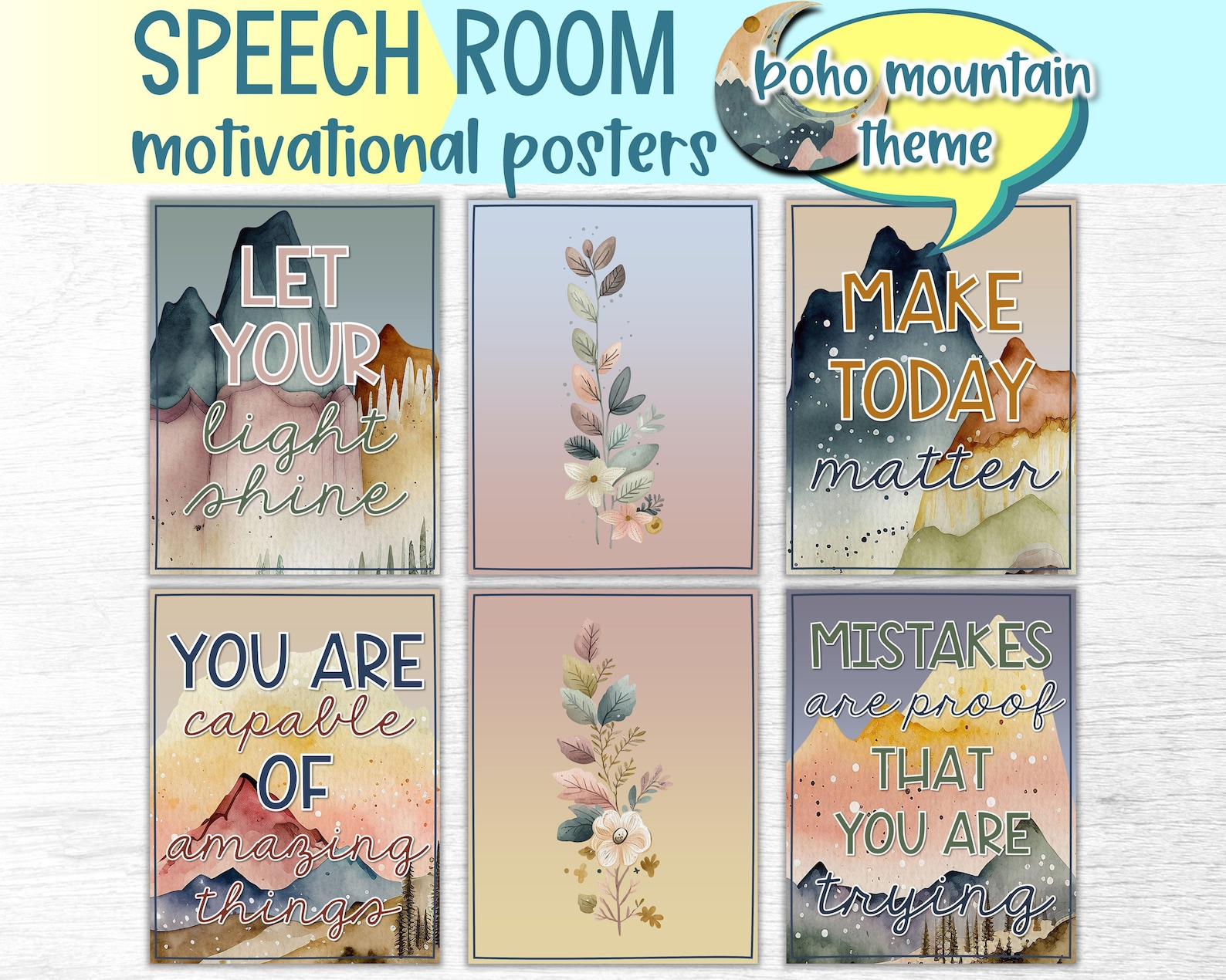 Printable Boho Mountain Speech Therapy Room Decor | SLP Classroom ...