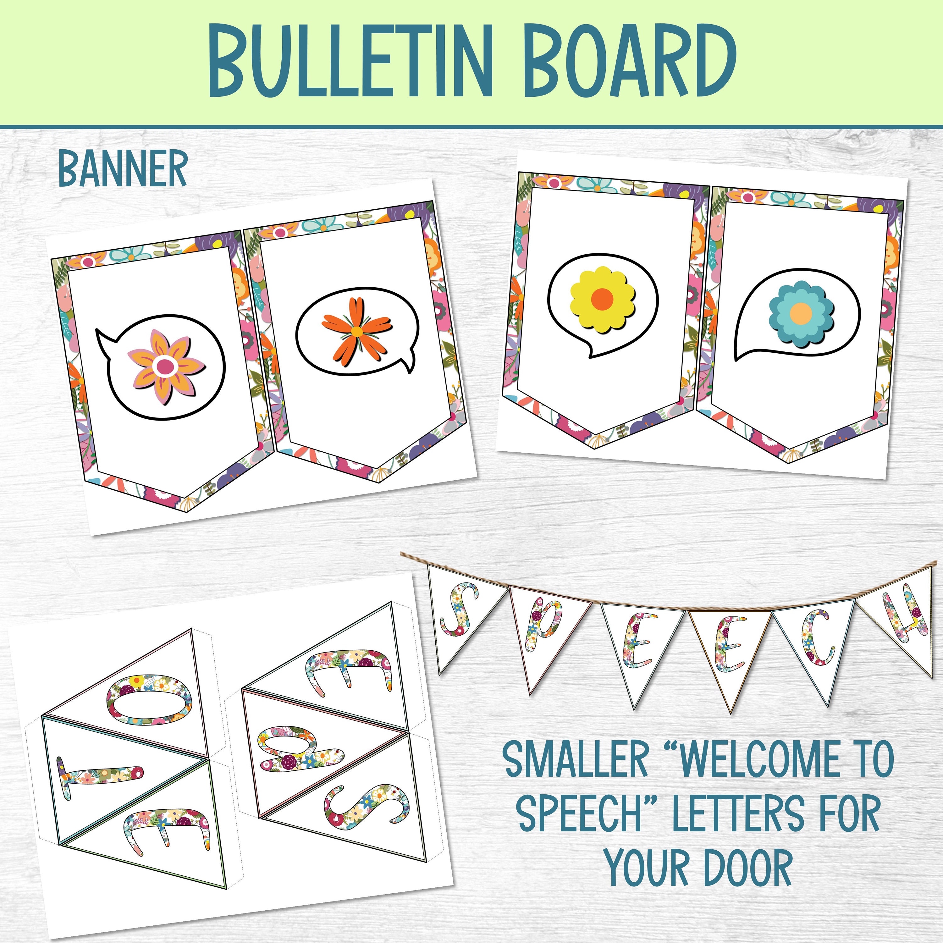 Printable Floral Theme Welcome to Speech Bulletin Board | SLP Speech ...
