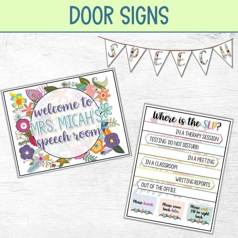 Printable Floral Speech Therapy Room Decor Bundle | Bulletin Board ...