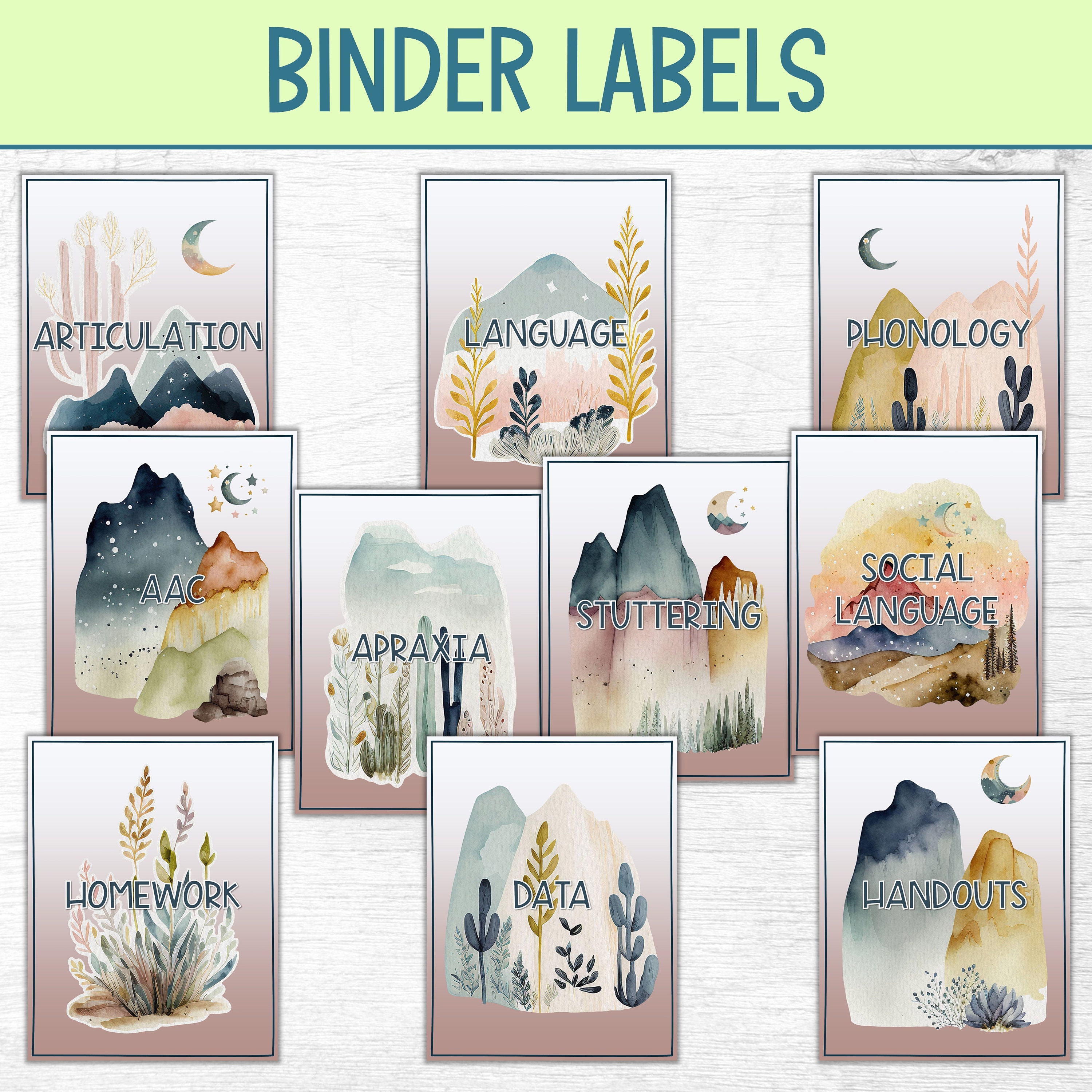 Printable Boho Mountain Binder Covers and Spines | Premade and Editable ...