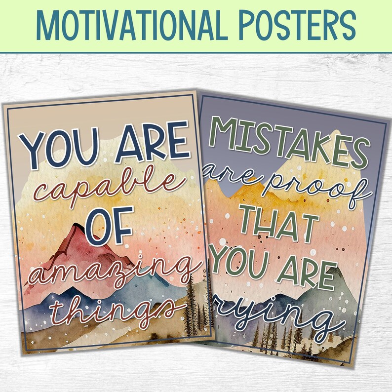 Boho Mountain Motivational Posters | Speech Therapy Room or Classroom ...