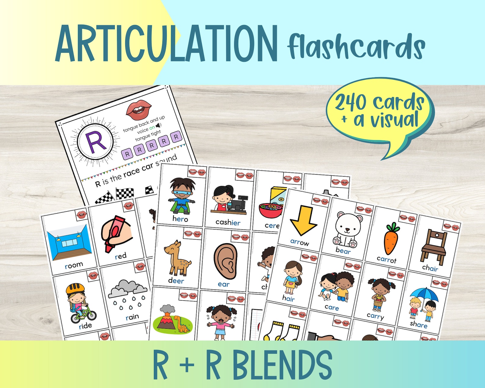 Printable R Sound and R Blends Articulation Flashcards | Speech Therapy ...
