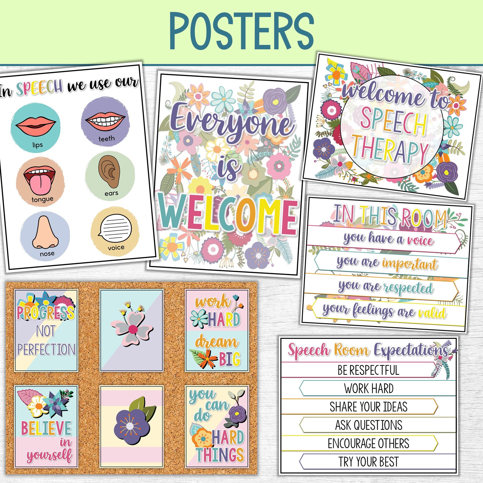 Printable Floral Speech Therapy Room Decor Bundle | Bulletin Board ...