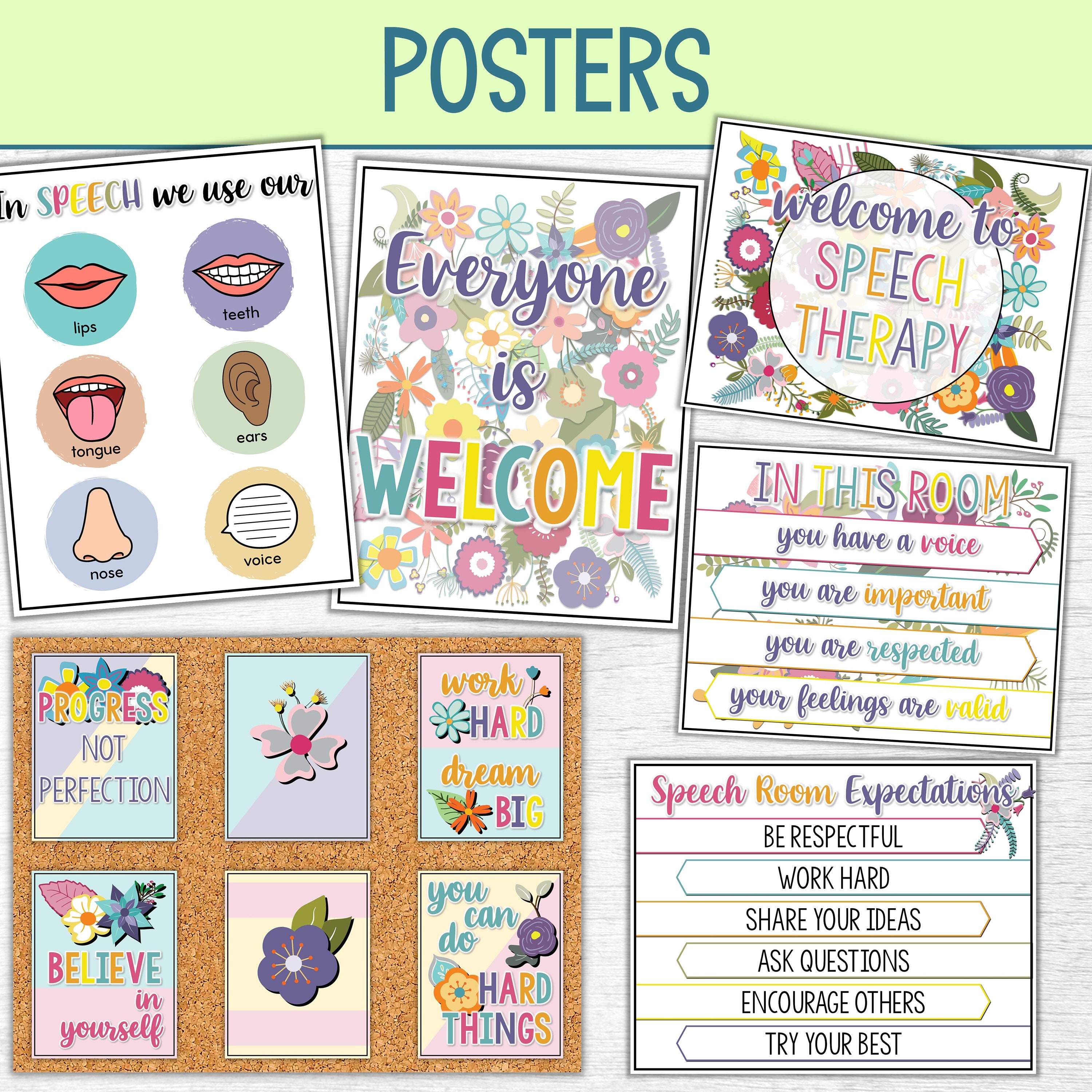 Printable Floral Speech Therapy Room Decor Bundle | Bulletin Board ...