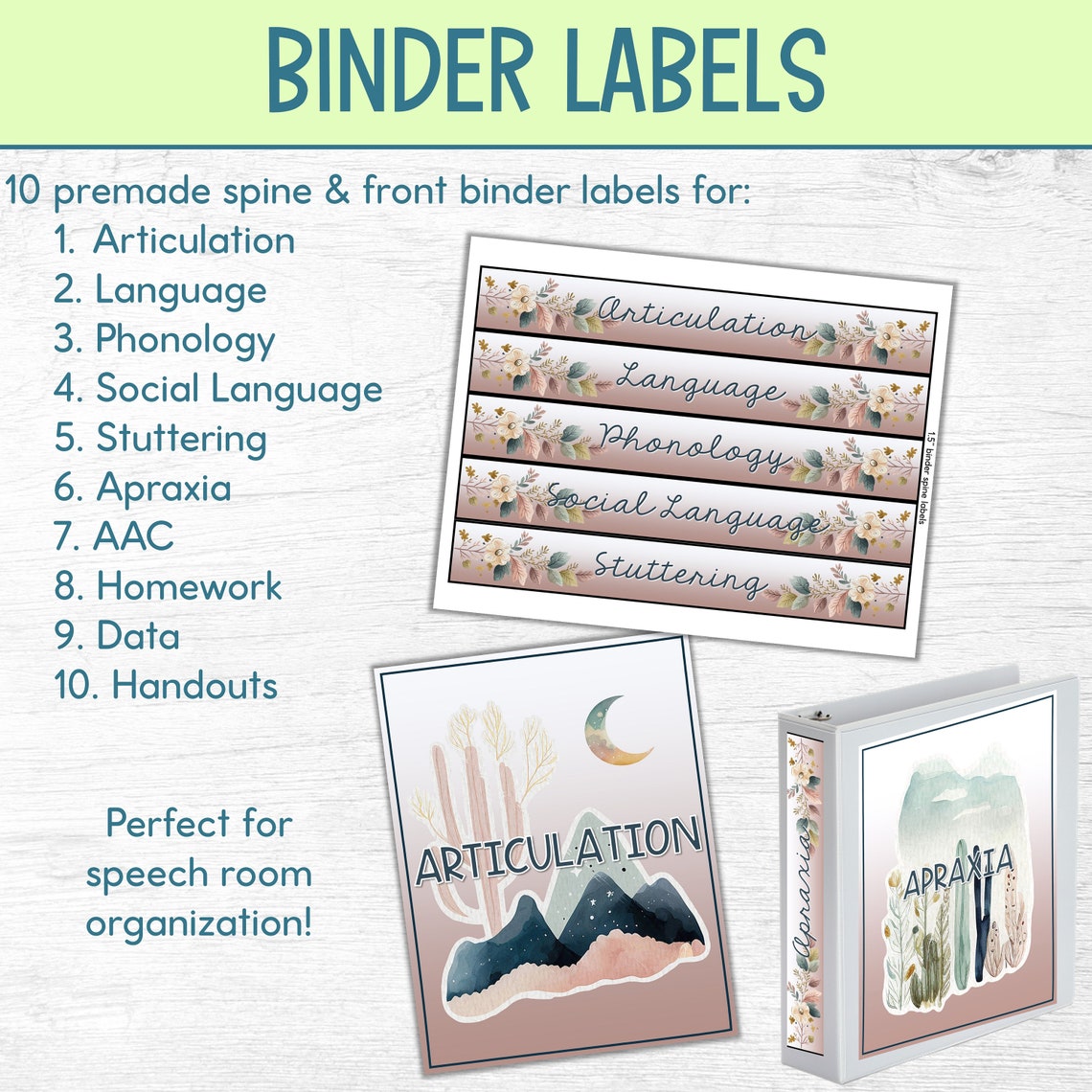Boho Mountain Speech Therapy Binder Covers & Spines | Editable SLP Room ...