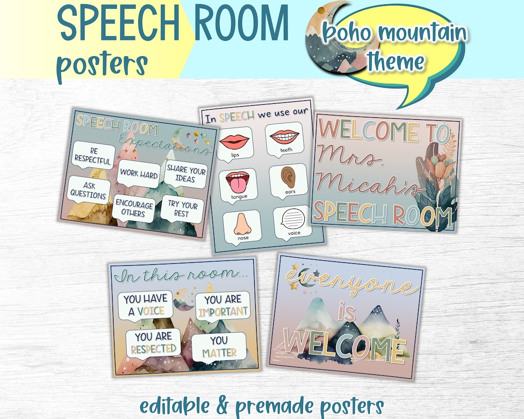 Printable Boho Mountain Speech Therapy Room Decor | SLP Posters Wall ...